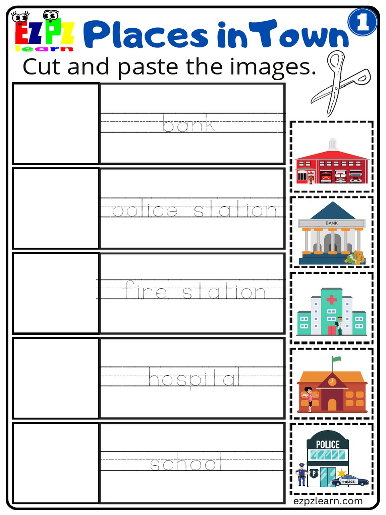 Places in Town Cut and Paste Activity | PDF