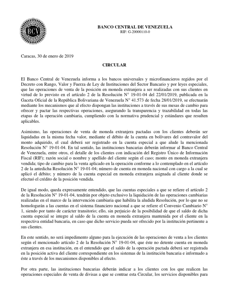 Circular Aspectos Operativos Resolucion 19-01-04 | PDF