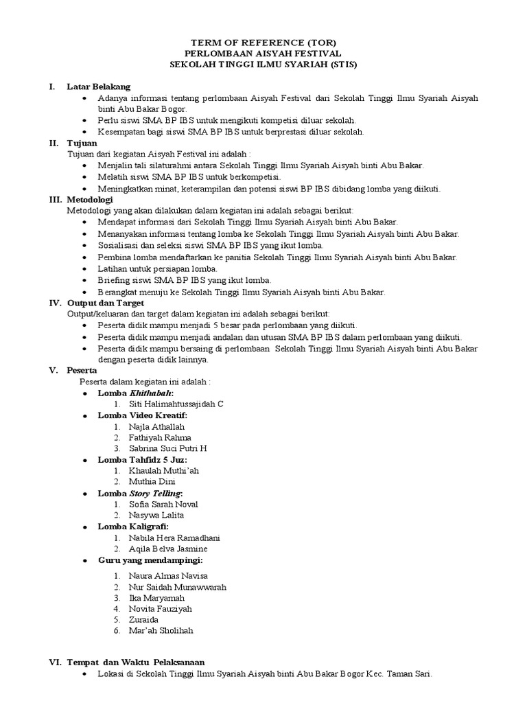 Contoh Blue Print Atau TOR PERLOMBAAN AI FEST | PDF