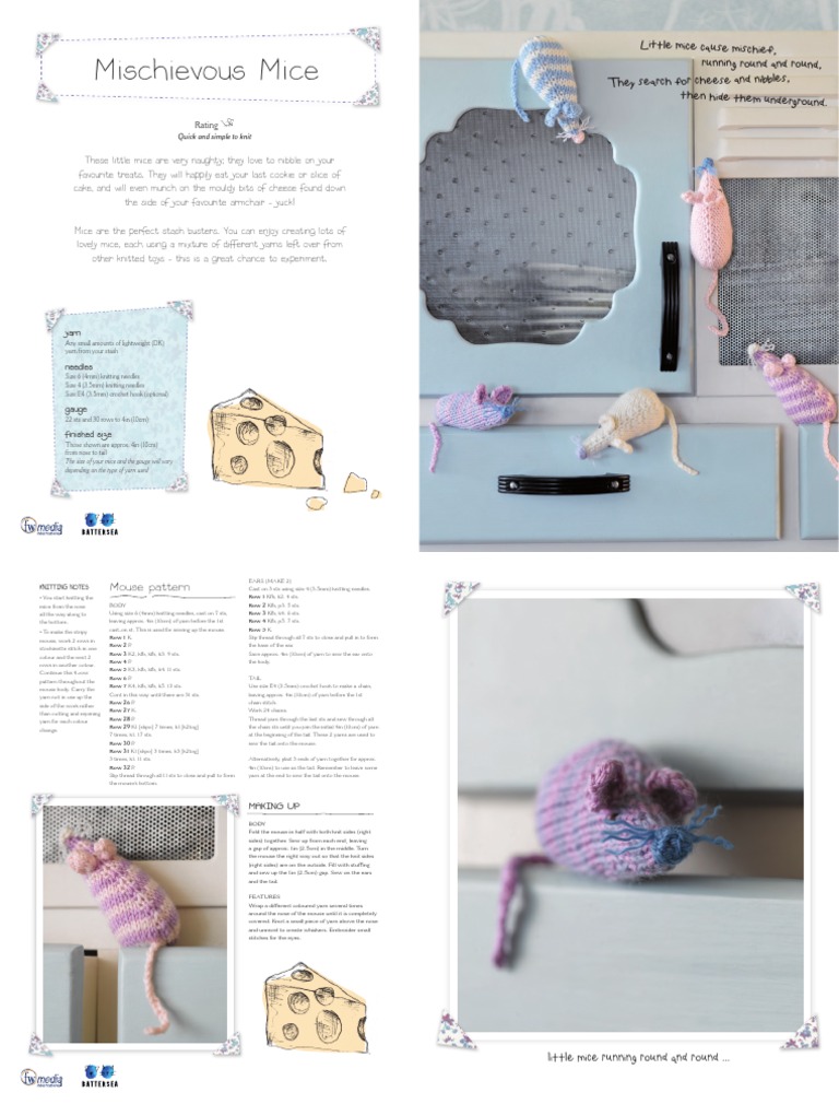 BATTERSEA Knitted Mouse Pattern | PDF | Knitting | Yarn
