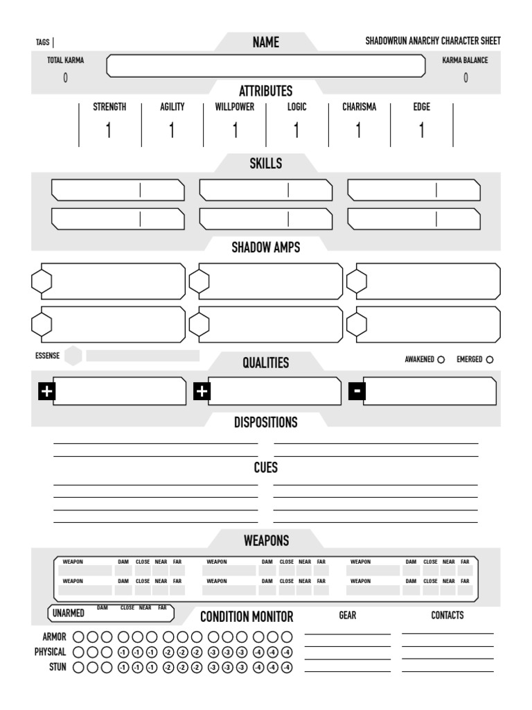Shadowrun Anarchy Character Sheet | PDF