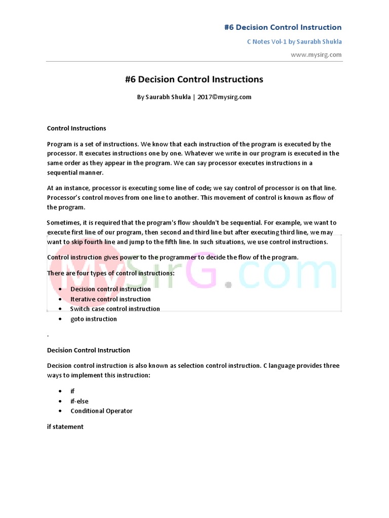 #6 Decision Control Instruction | PDF | Computing | Computer Programming #6 Decision Control Instruction | PDF | Computing | Computer Programming