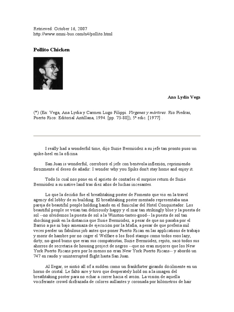 N - Vega, Ana L. (1994) Pollito Chicken | PDF