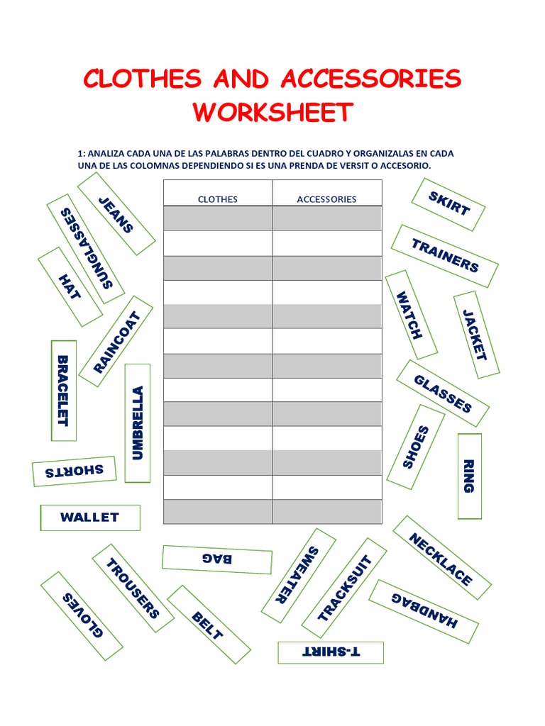 Clothes and Accessories Worksheet | PDF