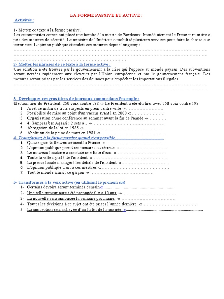 La Forme Passive Et Active | PDF