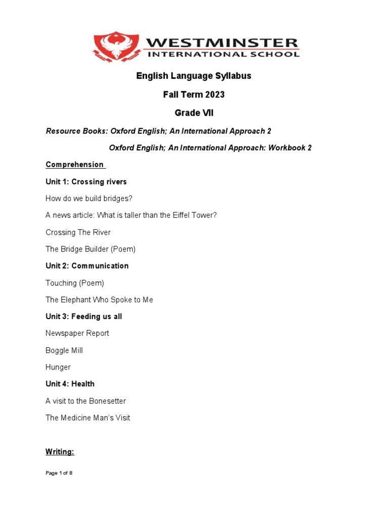 G-7 Eng Language and Literature Syllabus 2024-2023 1 | PDF | English ...