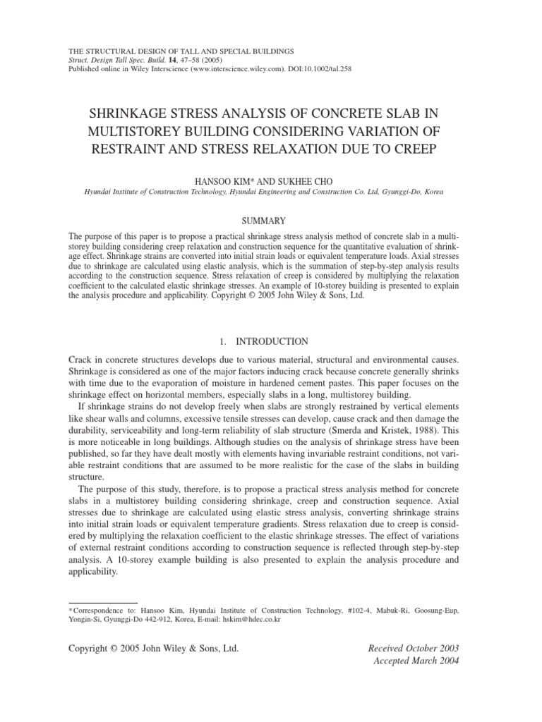Structural Design Tall Build - 2005 - Kim - Shrinkage Stress Analysis ...
