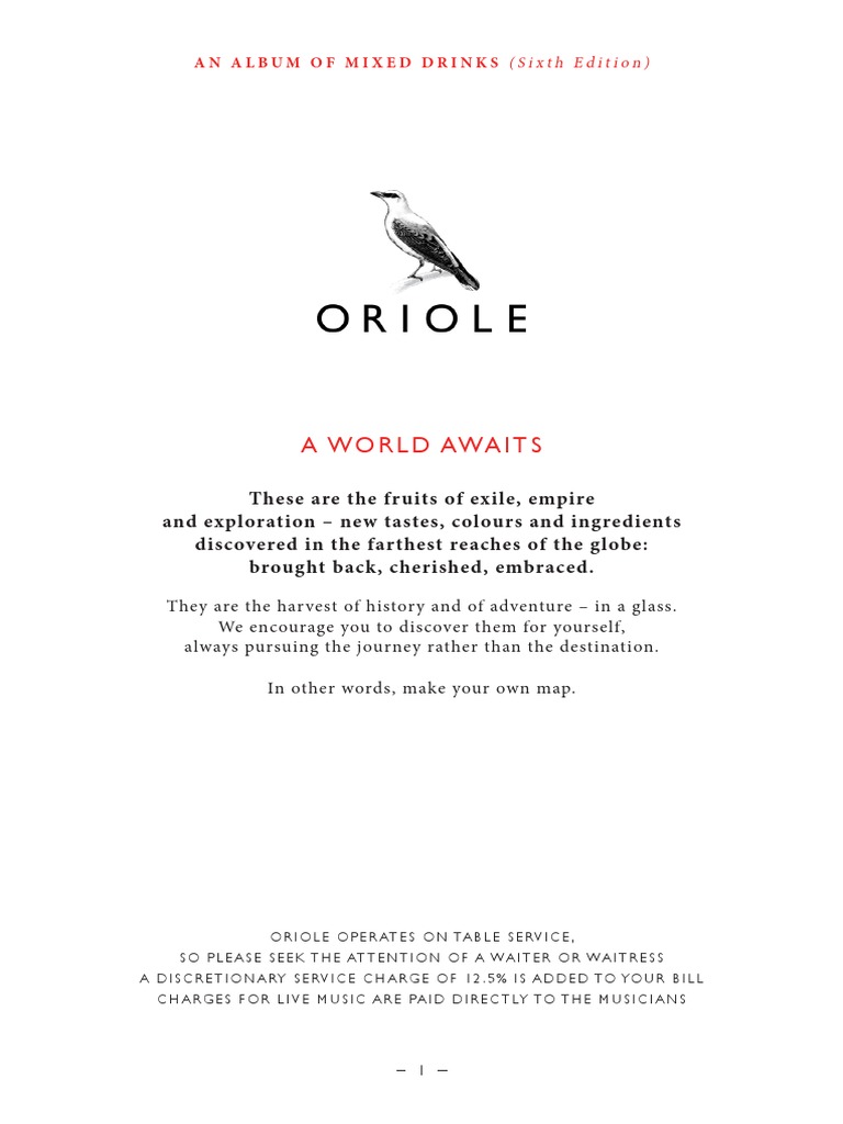 Oriole Cocktail Menu 2022 | Download Free PDF | Drink | Cocktails