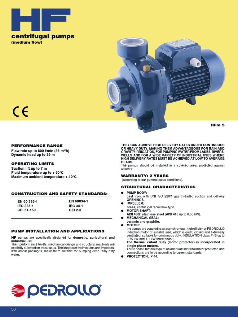 Pedrollo HF Pump Specifications | PDF