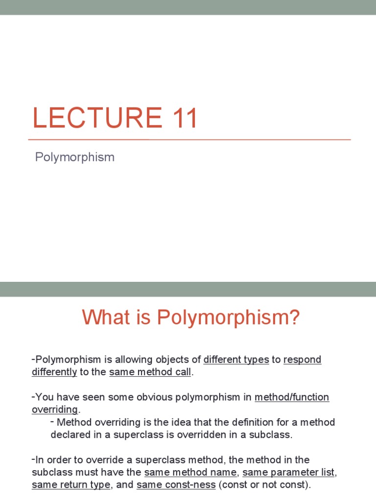 Lec11 (Topic 6 Polymorphism) | PDF | Computers