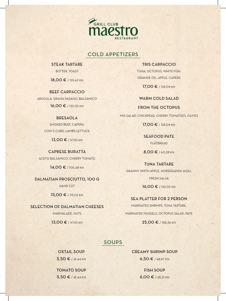 Maestro Menu Eng | PDF