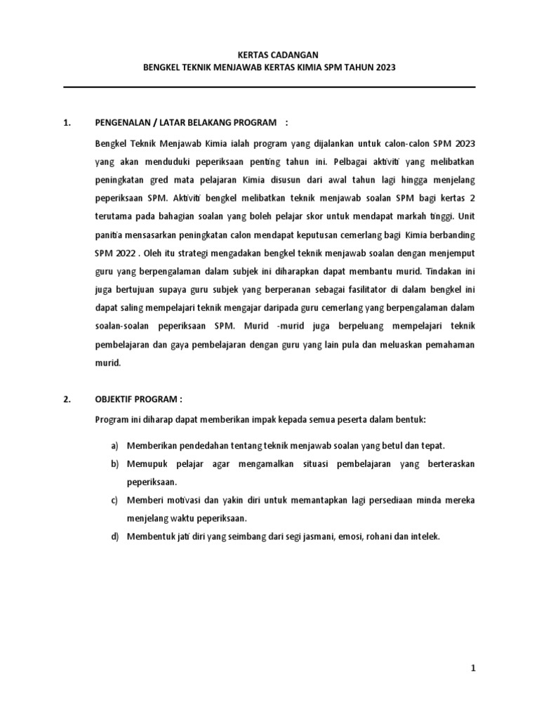 Kertas Kerja Bengkel Teknik Menjawab Kimia | PDF