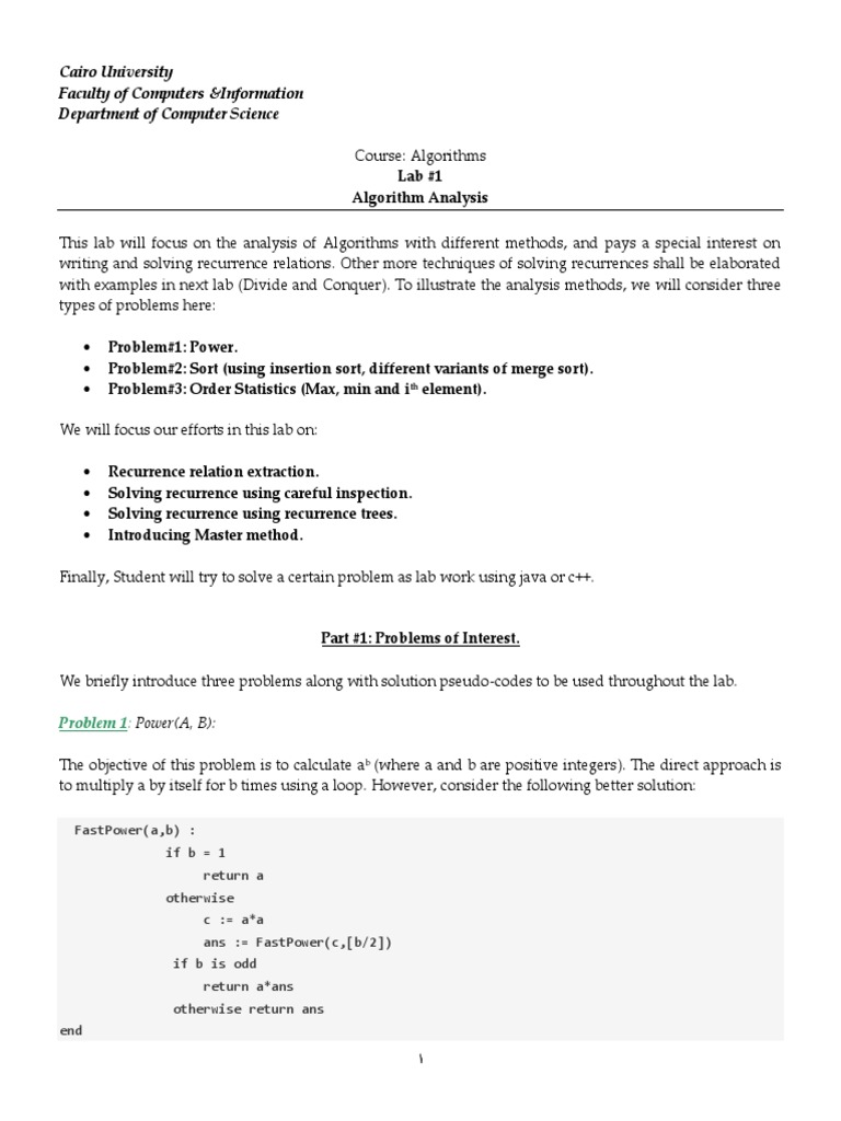 Lab 1 Pdf Recurrence Relation Time Complexity