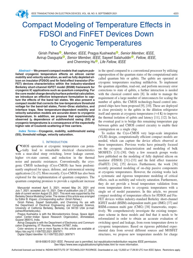 Compact Modeling of Temperature Effects in FDSOI and FinFET Devices ...