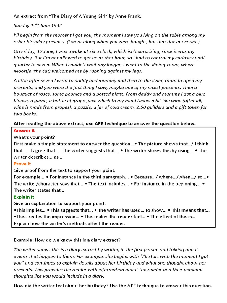 Extract Form The Diary of Anne Frank | PDF