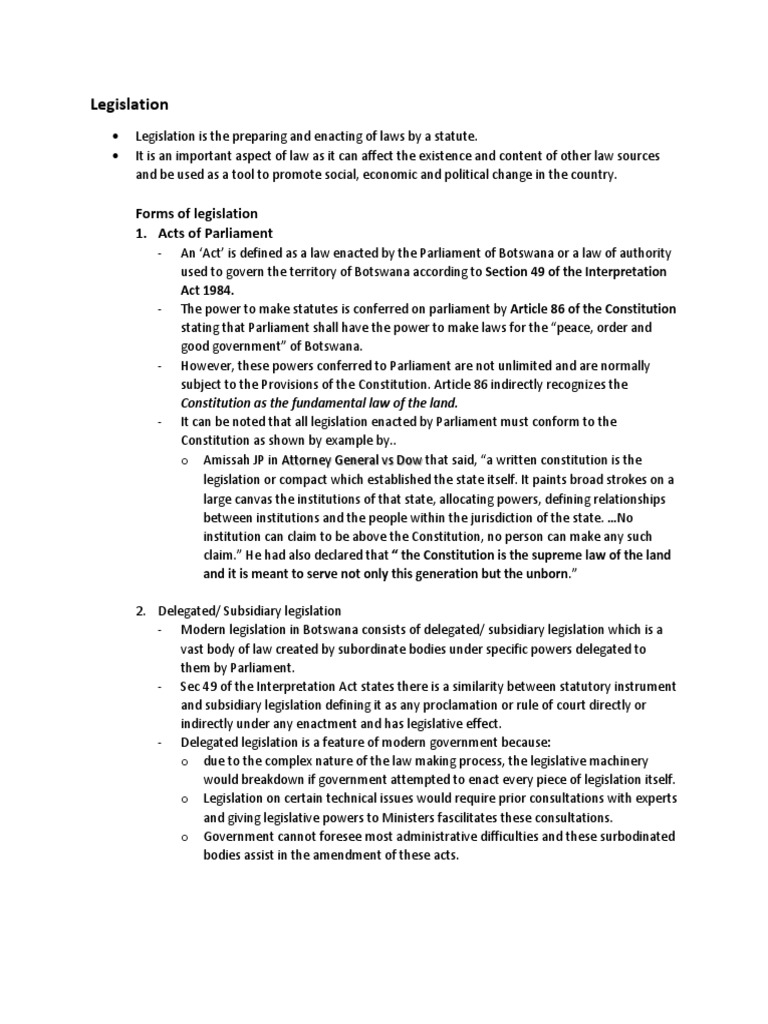 Law 131 Legislation Notes | PDF