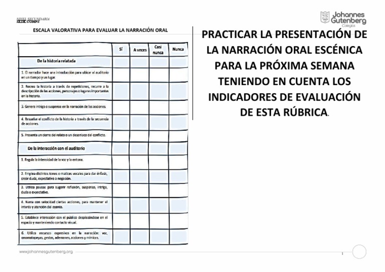 Evaluación de Narración Oral en Secundaria | PDF