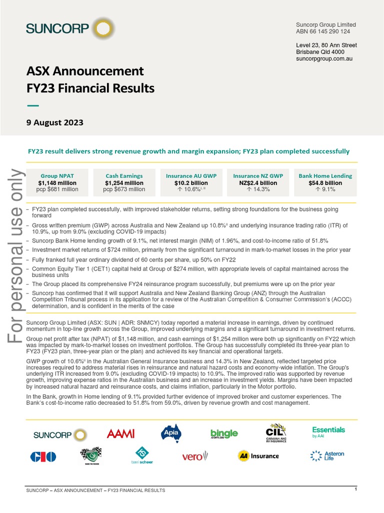 Suncorp Results | PDF | Insurance | Inflation