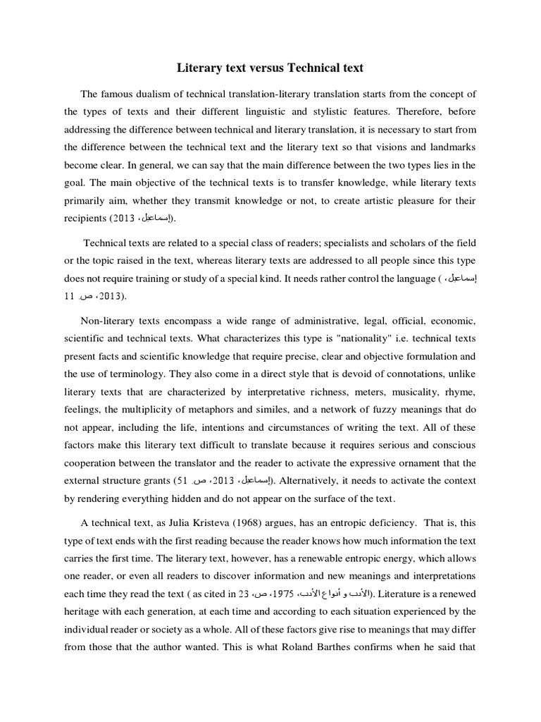 Literary Text Versus Technical Text | PDF | Translations | Concept