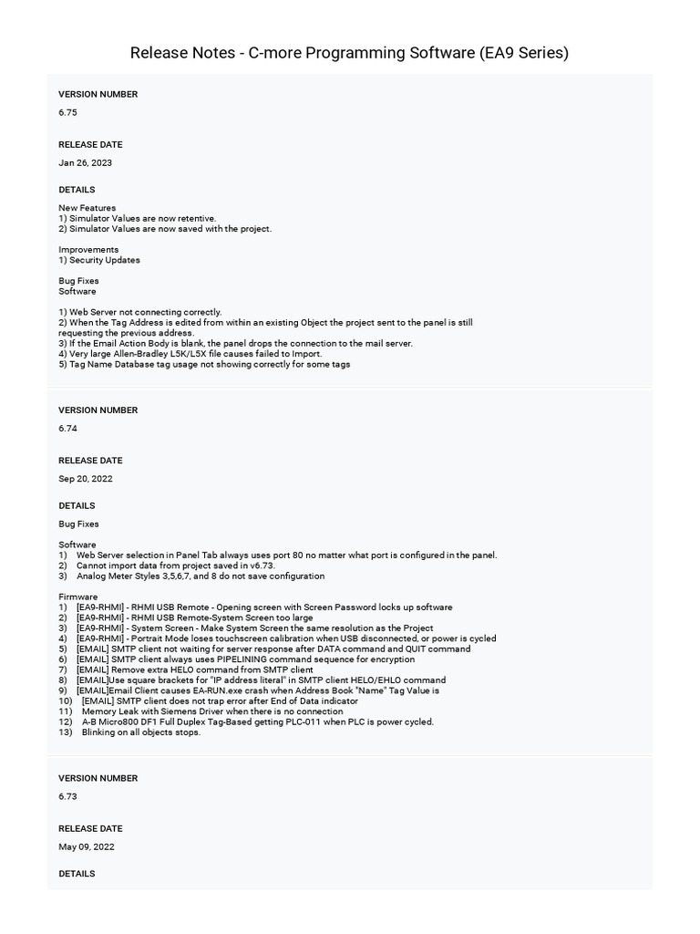 Releasenotes - C-More EA9 Series6.75 | PDF | World Wide Web | Internet ...