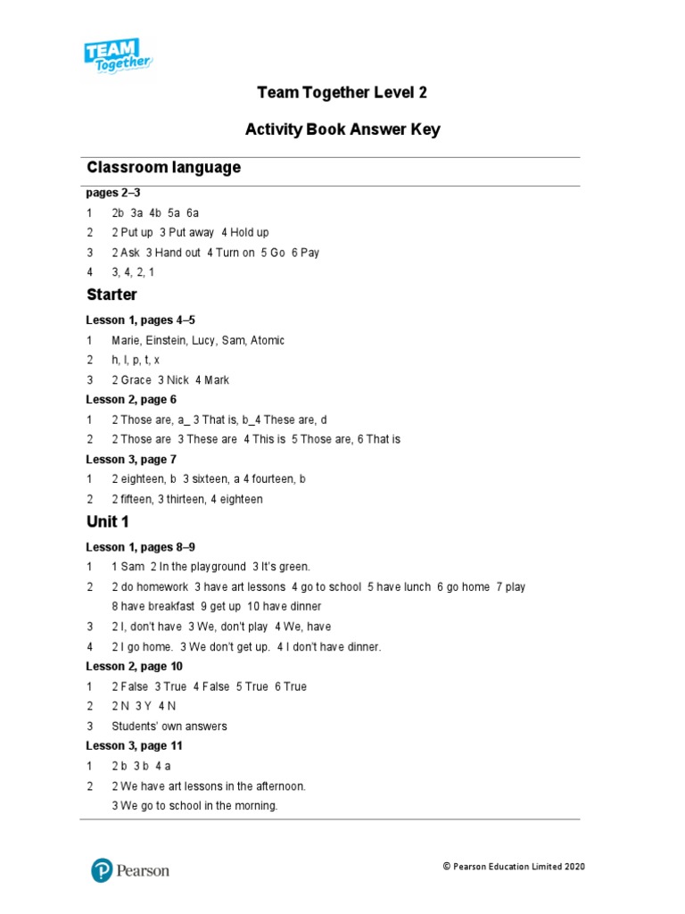 Team Together Level 2 Answer Key | PDF | Language Arts & Discipline ...