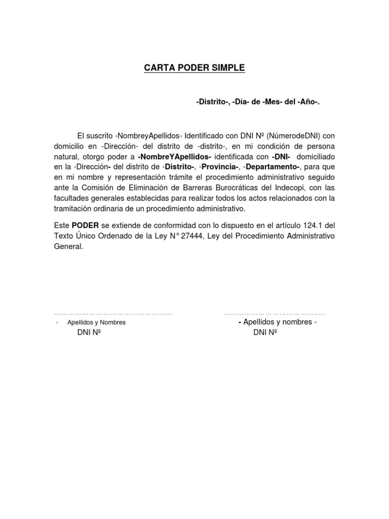 Plantilla Carta de Poder Simple | PDF