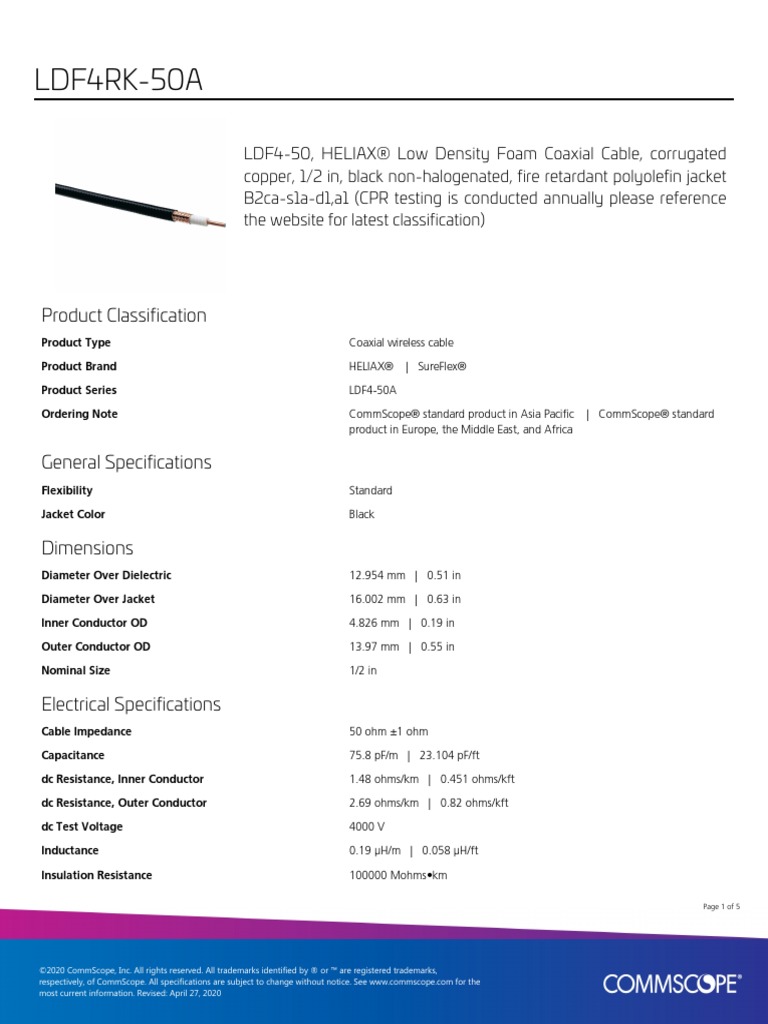 LDF4RK-50A Product Specification | PDF | Coaxial Cable | Electricity