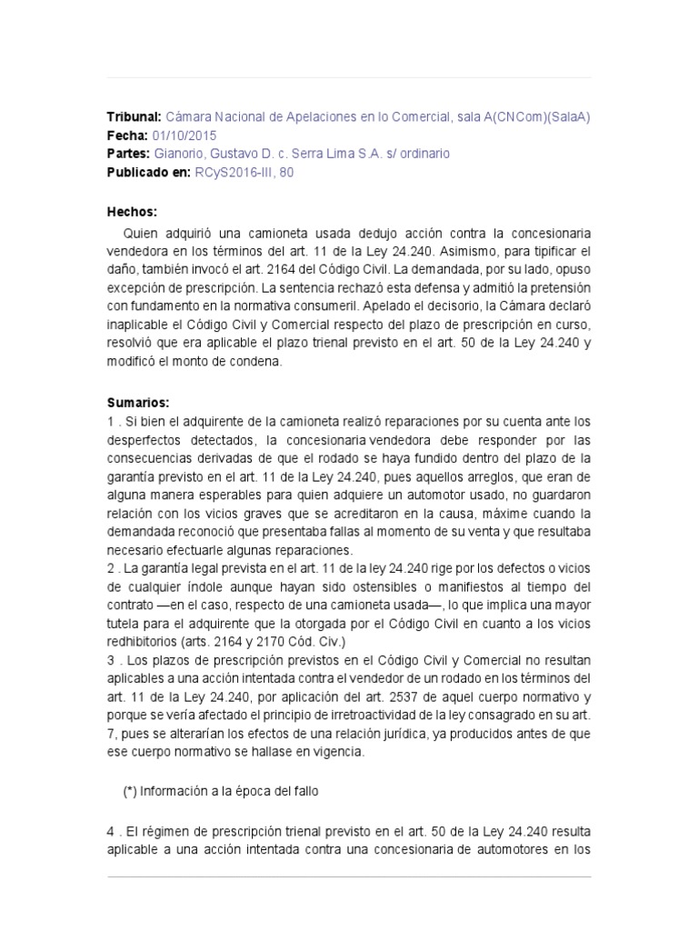 Prescripción en venta de automotores usados | PDF | Negocios | Finanzas y dinero