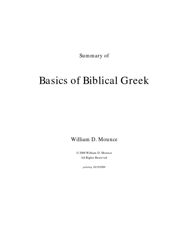 Mounce - Summary of Basic Greek | PDF | Grammatical Gender | Adjective