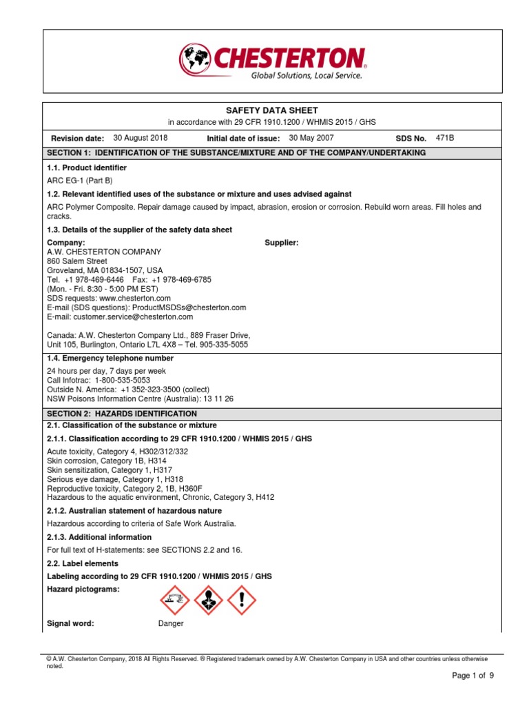 MSDS Arc Eg - 1B - en | PDF
