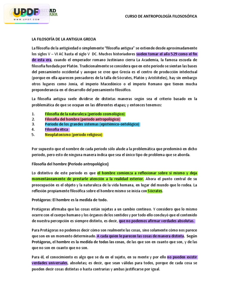 Filosofía Antropológica en Grecia Antigua | PDF | Alma | Conocimiento