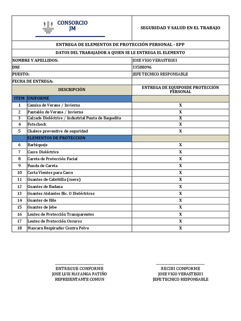 Registro de Entrega de Epp | PDF