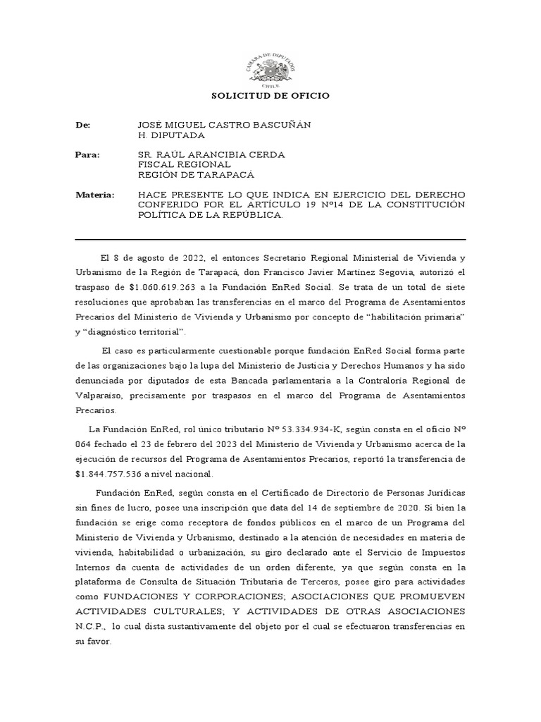 Oficio, Fiscal Regional Tarapacá | Descargar gratis PDF | Gobierno | Justicia