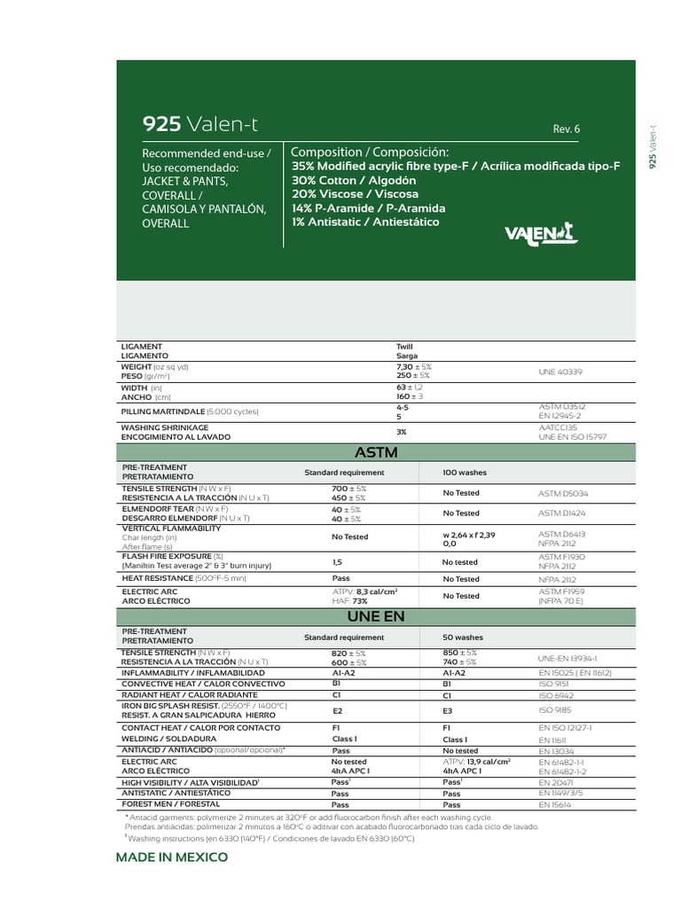 925 Valen-T. - UNIFORME IGNIFUGOpdf | PDF | Materiales | Química