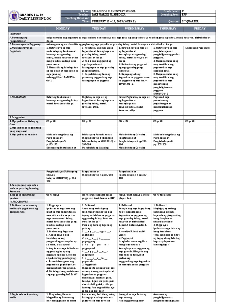 DLL - Epp 5 - Q3 - W1 | PDF