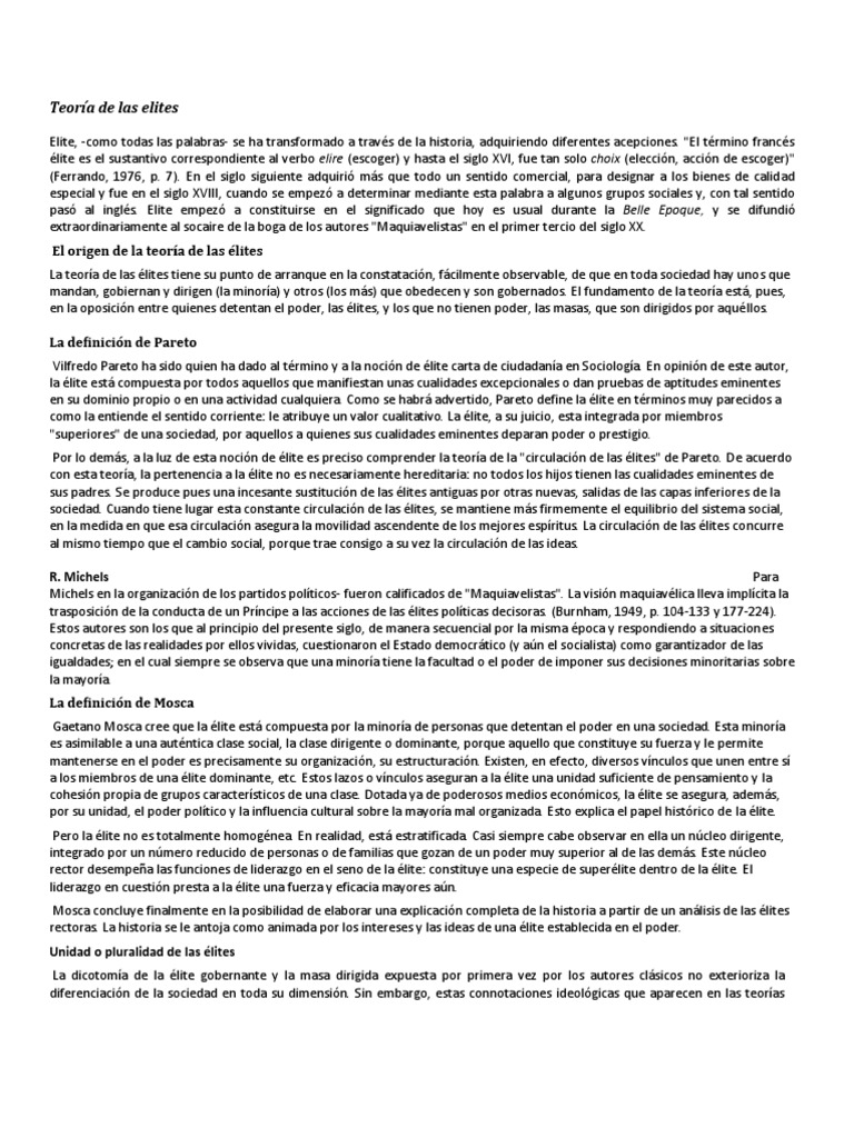 Definición y teoría de las élites | PDF | Teorías sociológicas | Science