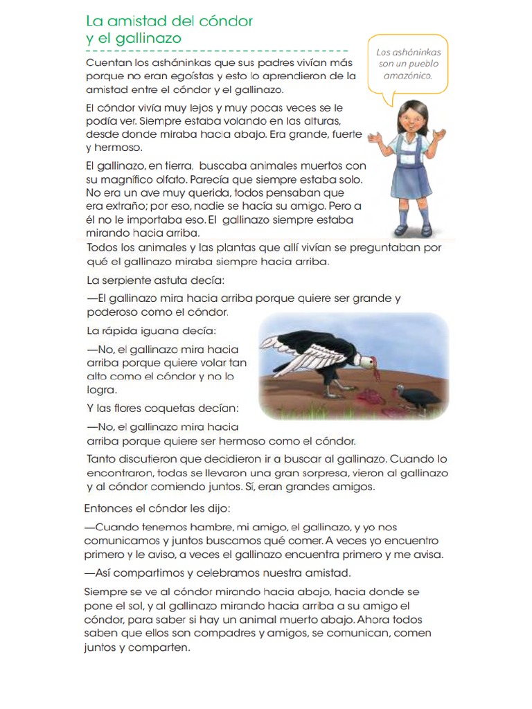 Ficha de Lectura La Amistad Del Condor y El Gallinazo | PDF
