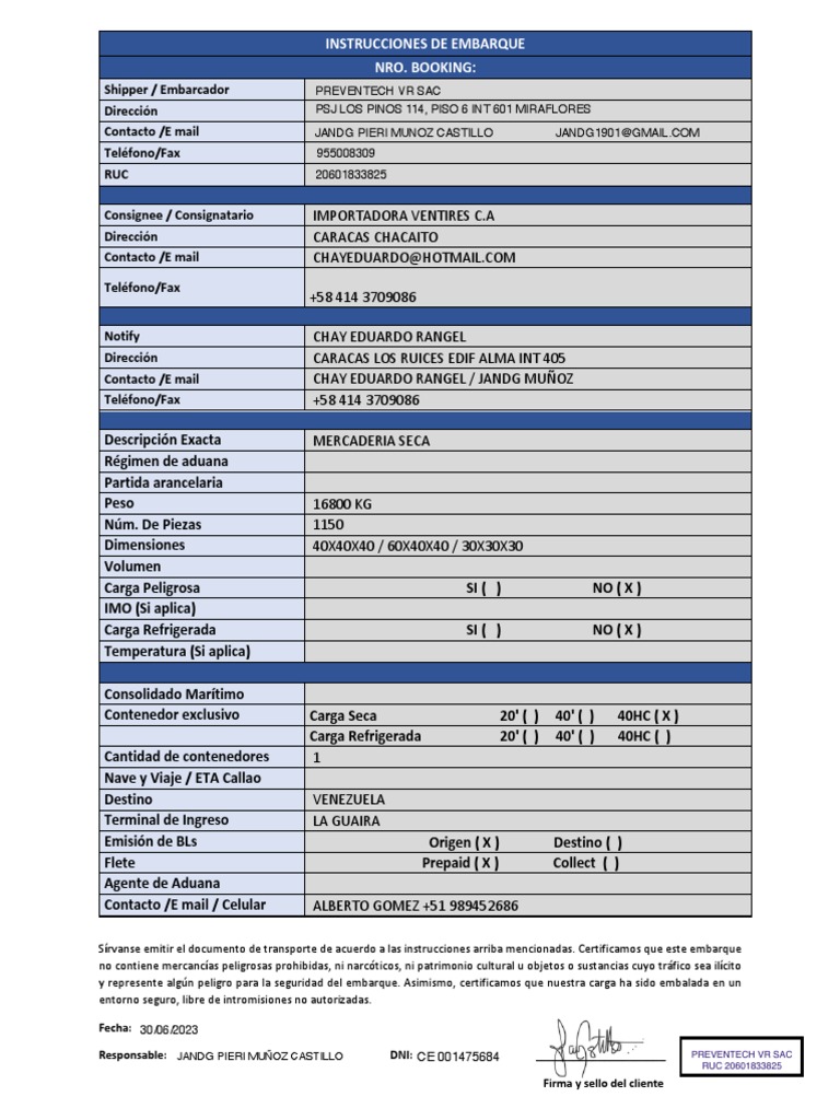 Instrucciones de Embarque-1 | Descargar gratis PDF | Business | Economias