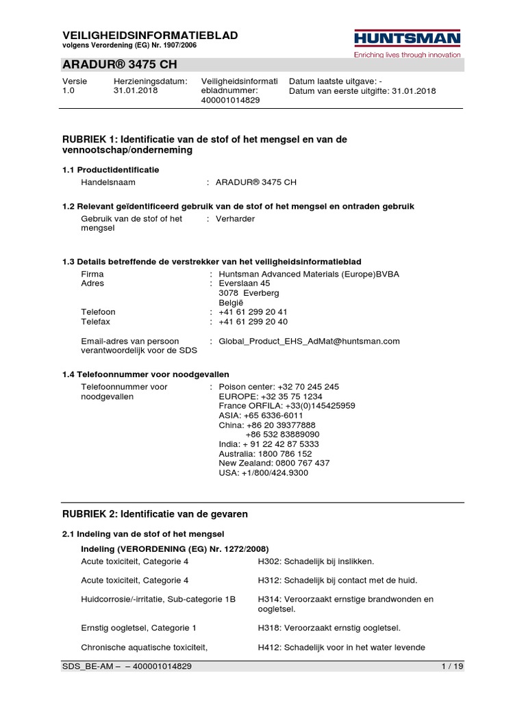 MSDS Huntsman - Aradur 3475 | PDF