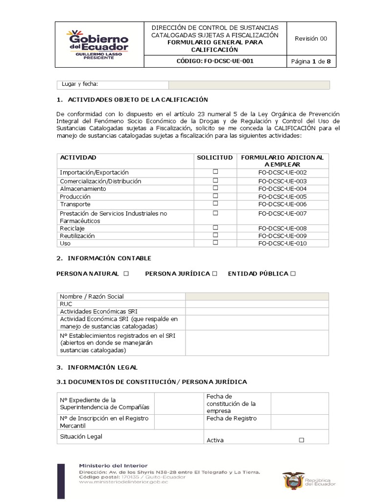 Formulario Fo DCSC Ue 001 Fomrulario General Calificacion | PDF