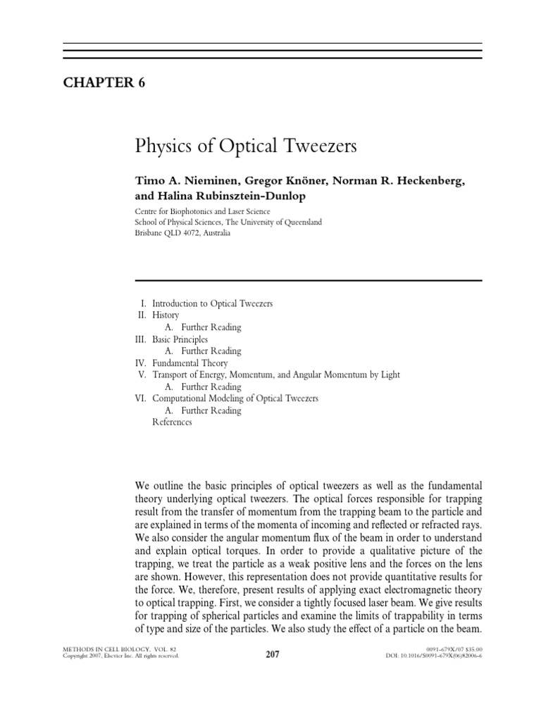Physics of Optical Tweezers: Timo A. Nieminen, Gregor Kno Ner, Norman R ...
