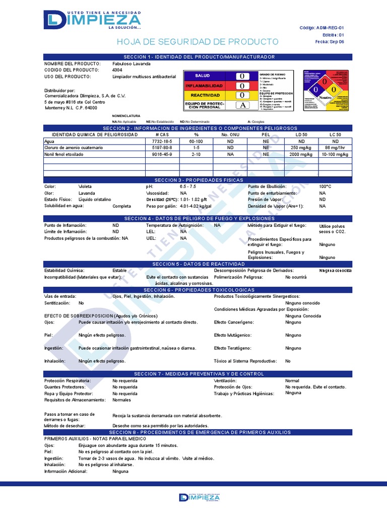 14883-02051 Hoja de Seguridad Multiusos Lavanda | PDF