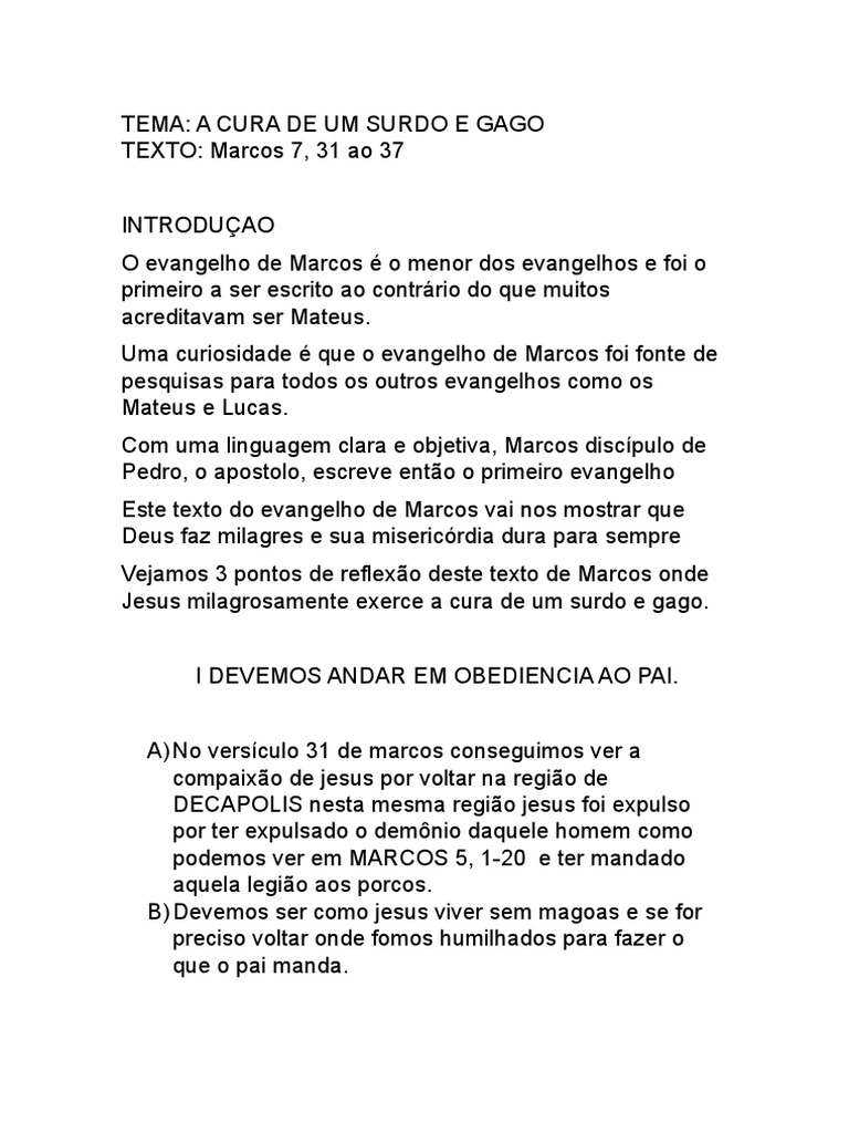 A CURA DE UM SURDO E GAGO | PDF