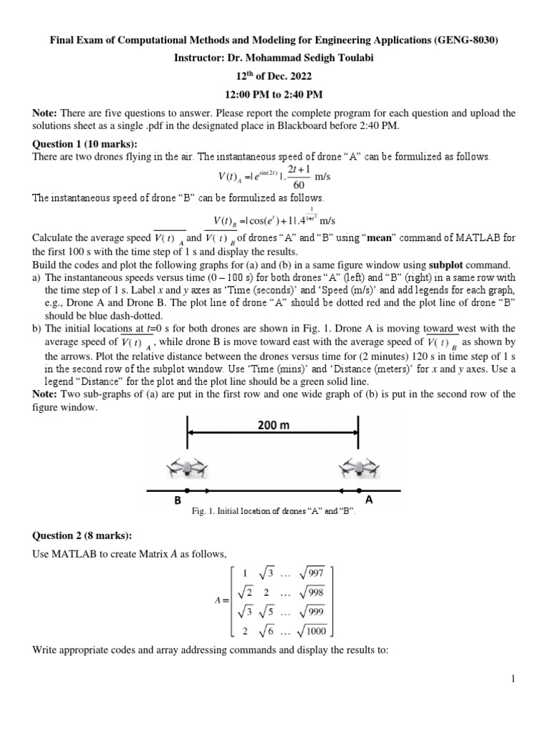 Final Exam | PDF | Matrix (Mathematics) | Matlab