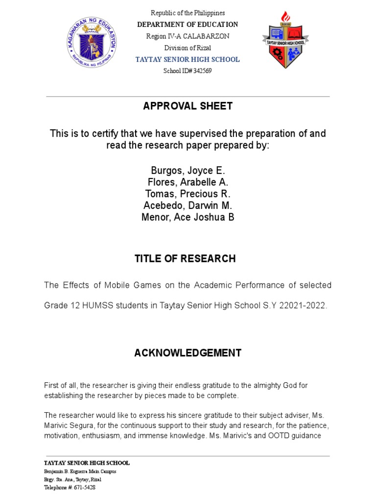 The Effects of Mobile Games On Academic Performance in Selected G12 ... The Effects of Mobile Games On Academic Performance in Selected G12 ...