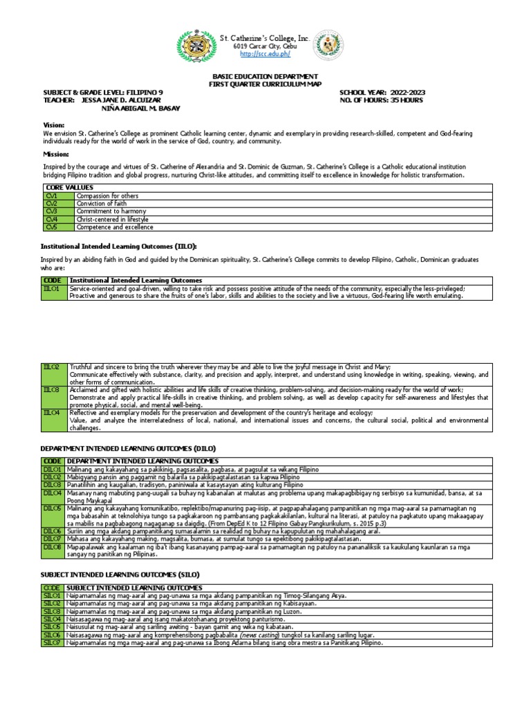 Curriculum Map Sy 2022 2023 | PDF