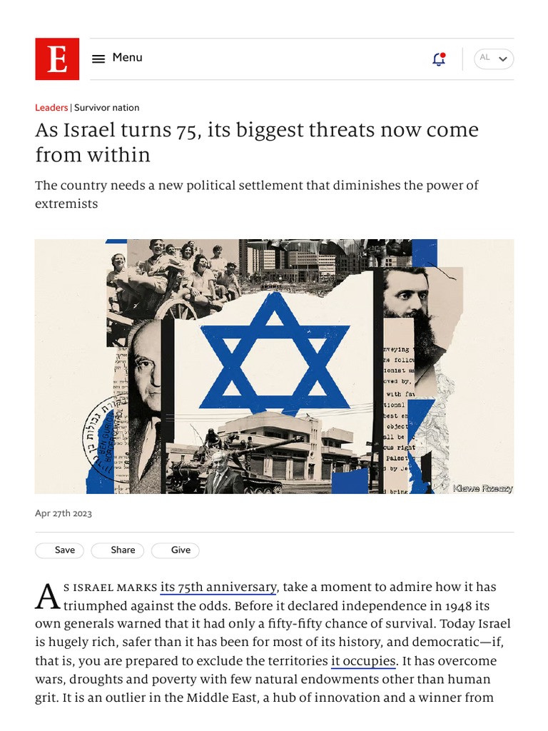 The Economist - As Israel Turns 75, Its Biggest Threats Now Come From ...