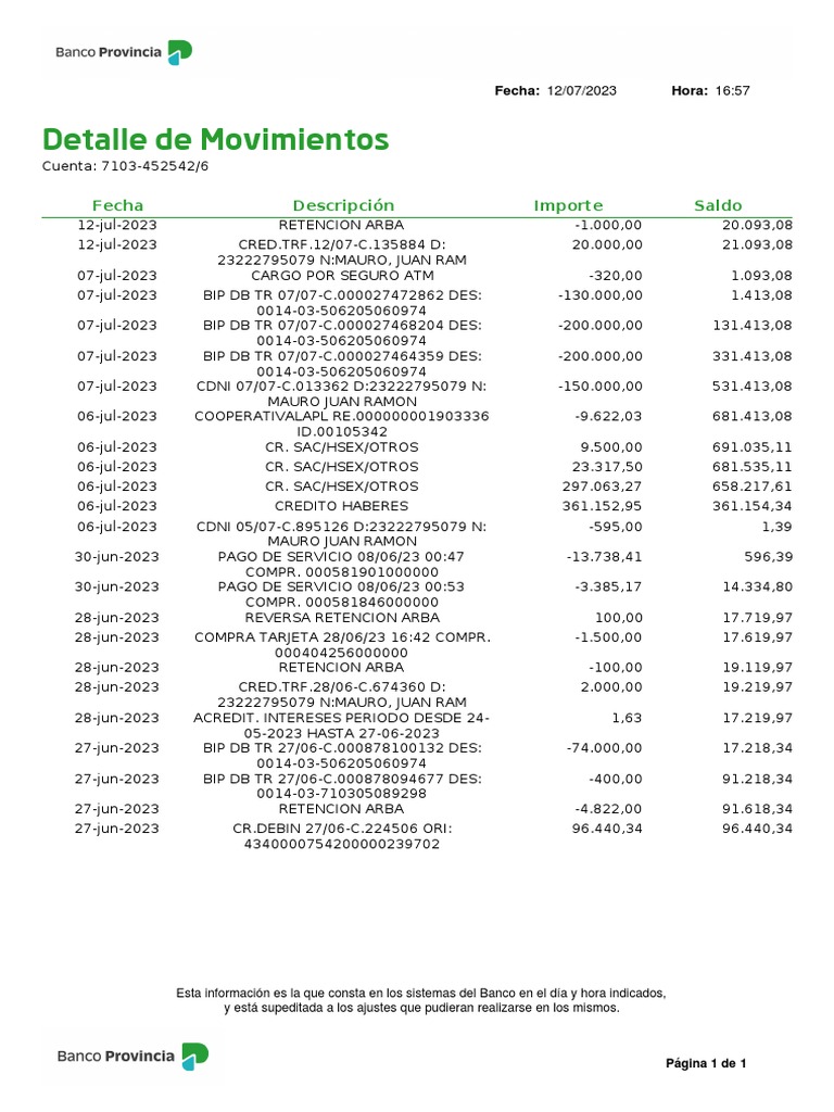 Consulta Movimientos Extendidos | PDF