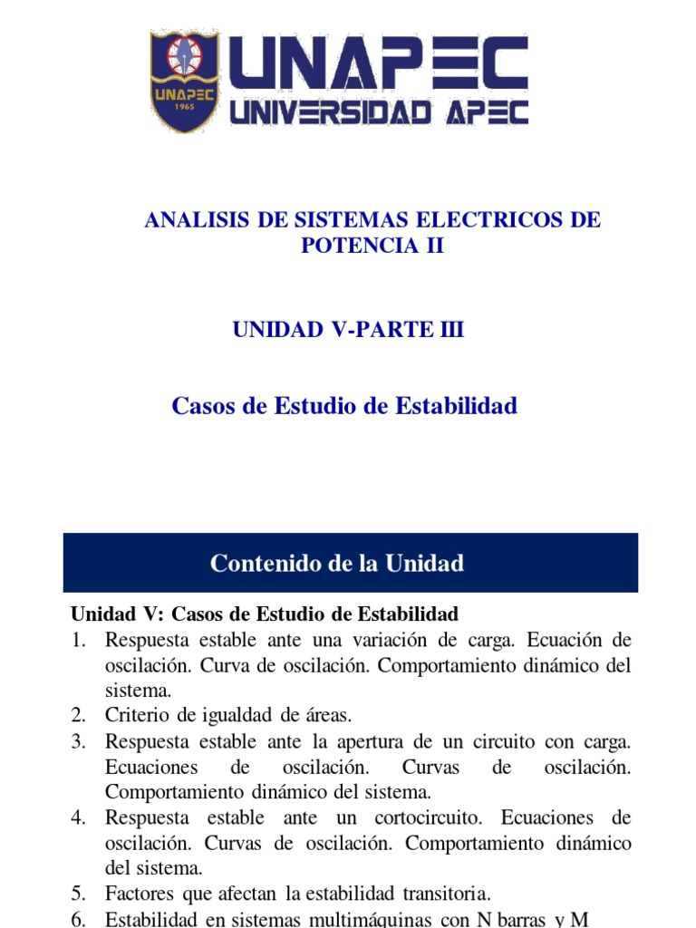 Unidad V - Casos de Estudio de Estabilidad | PDF | Oscilación | Energia electrica