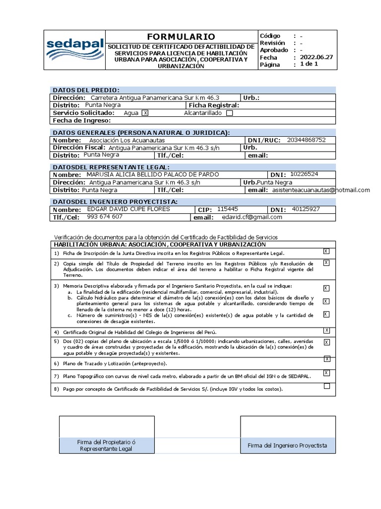 Solicitud Certificado de Factibilidad Asociaciones | PDF | Administracion del Agua | Agua y política
